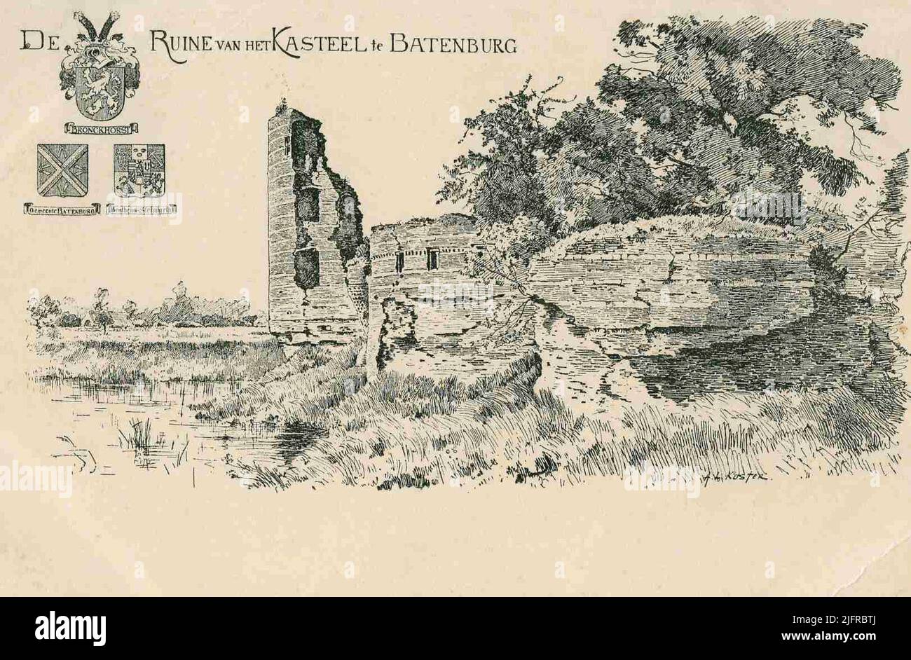 Ruin of the castle in Batenburg with deployed the coats of arms Stock ...