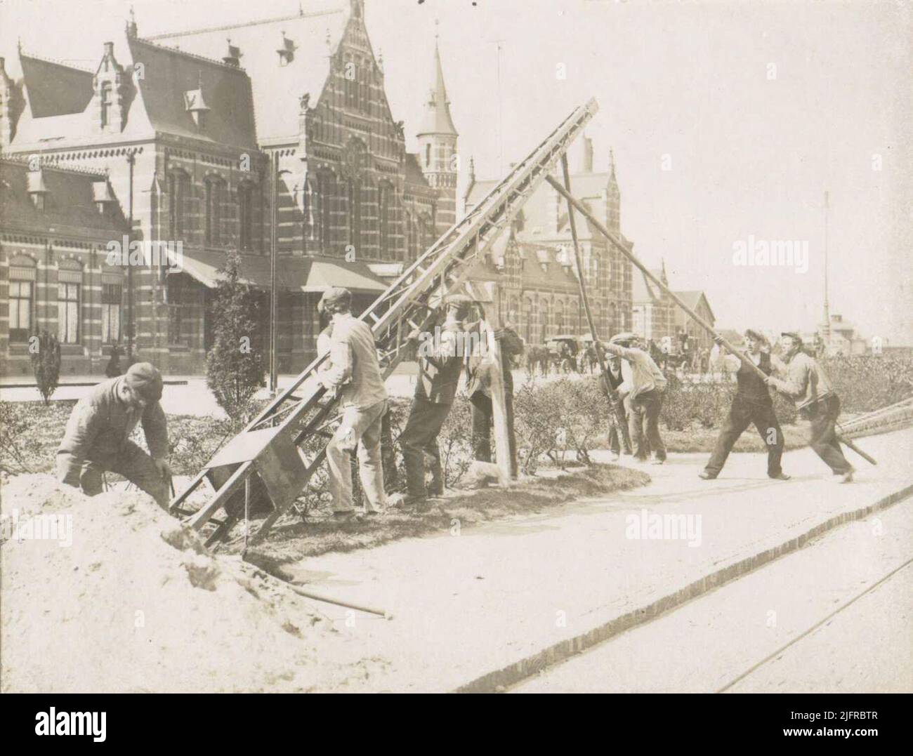 Construction of the tram rails, the electric network Stock Photo - Alamy