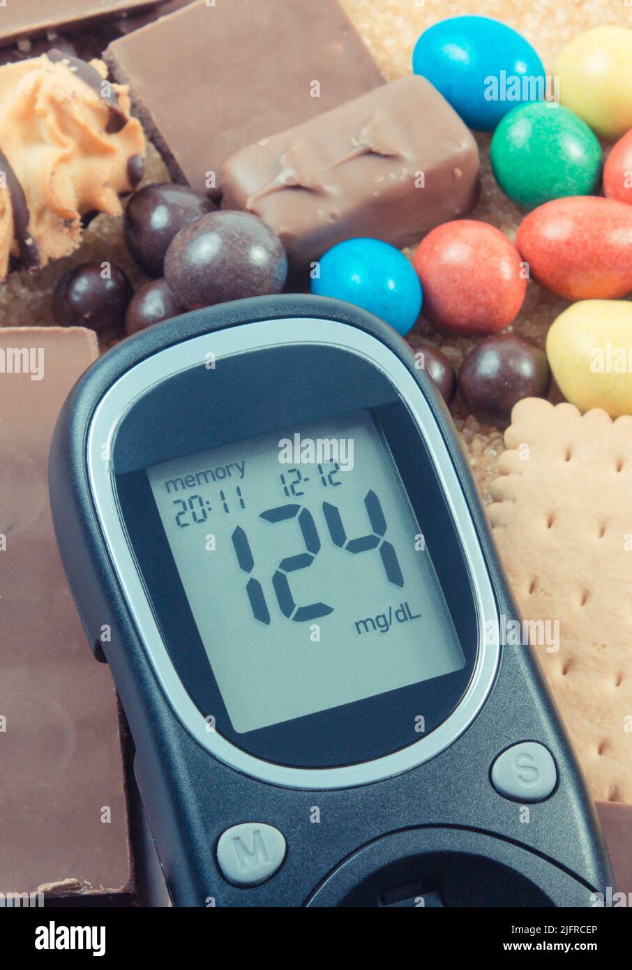 Glucometer with bad result of measurement sugar level and heap of ...