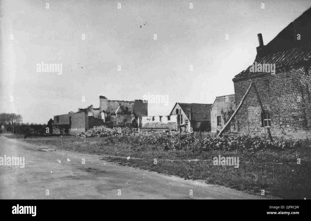 Bombed houses. The destroyed farm was owned by Johan Welles Stock Photo ...