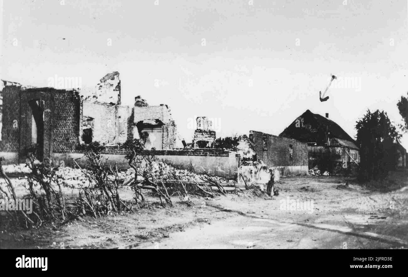 Bombed houses. The destroyed farm was owned by Johan Welles Stock Photo ...
