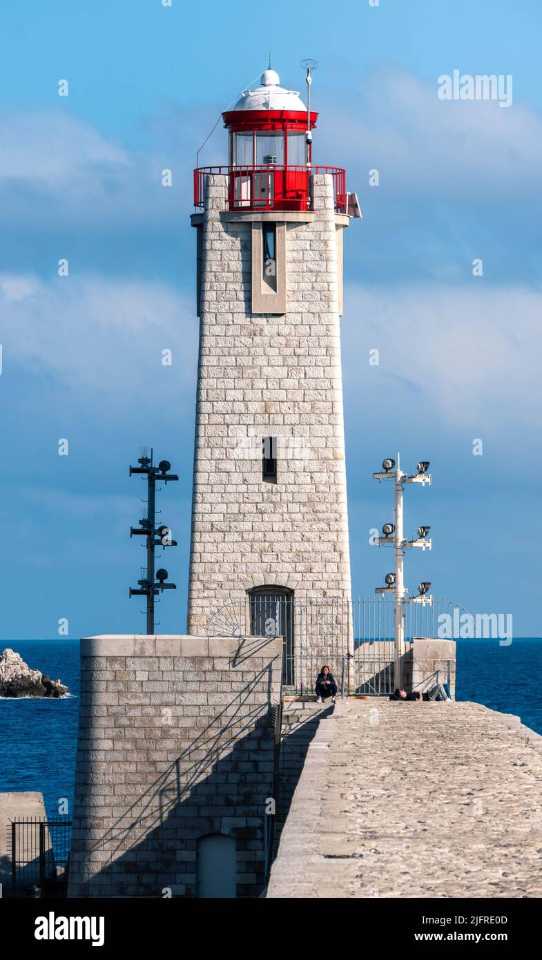 Nice, France, April 2022. Close up picture of the beautiful lighthouse ...