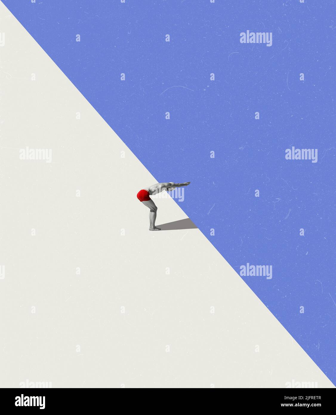 Contemporary art collage. Creative design with young man, diver in ...