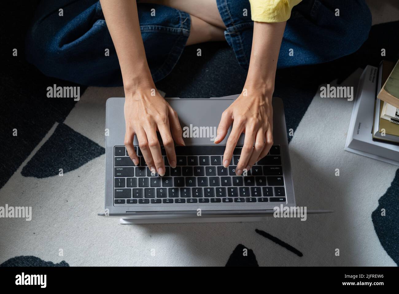 Top view woman working on the laptop computer, close up Stock Photo - Alamy