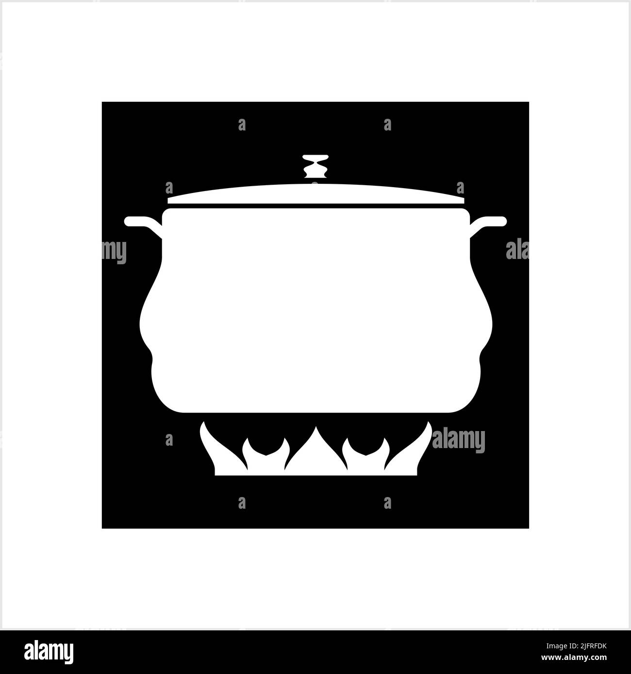 Pan Heating Icon, Frying Pan On Fire Icon Vector Art Illustration Stock ...
