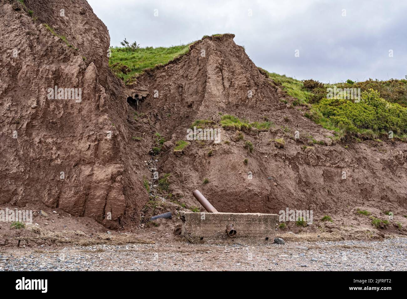 Thurstaston cliffs showing erosion after long period of heavy rain and ...