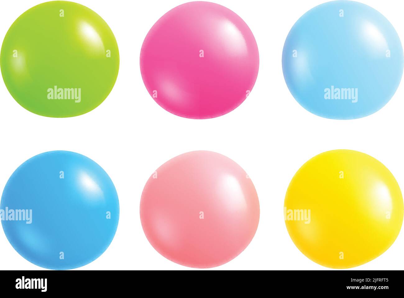 Six realistic colorful chewing gum balls isolated on white background ...