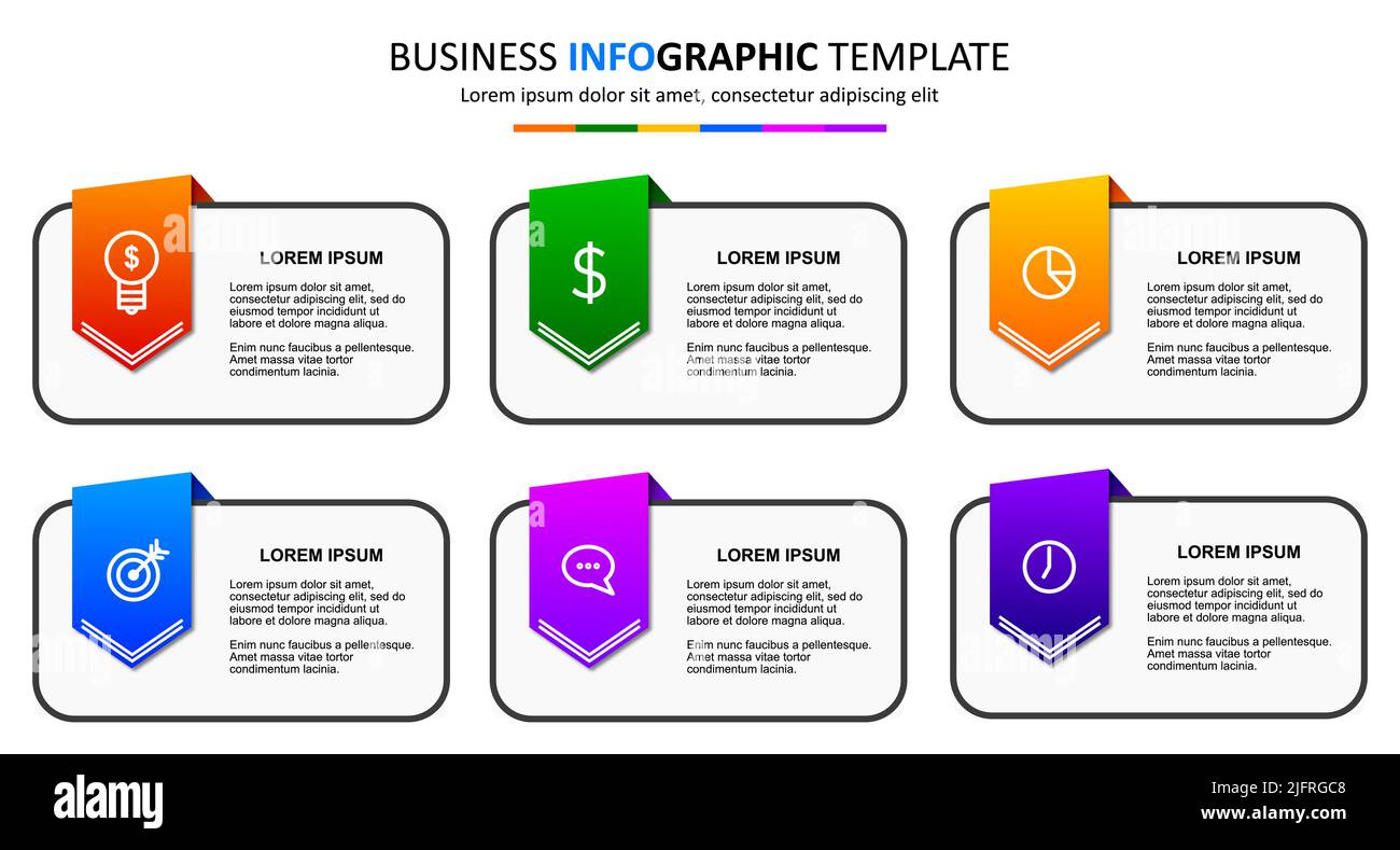Vector infographic template with six steps or options. Six colorful ...