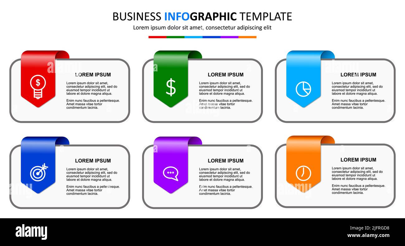 Vector infographic template with six steps or options. Six colorful ...