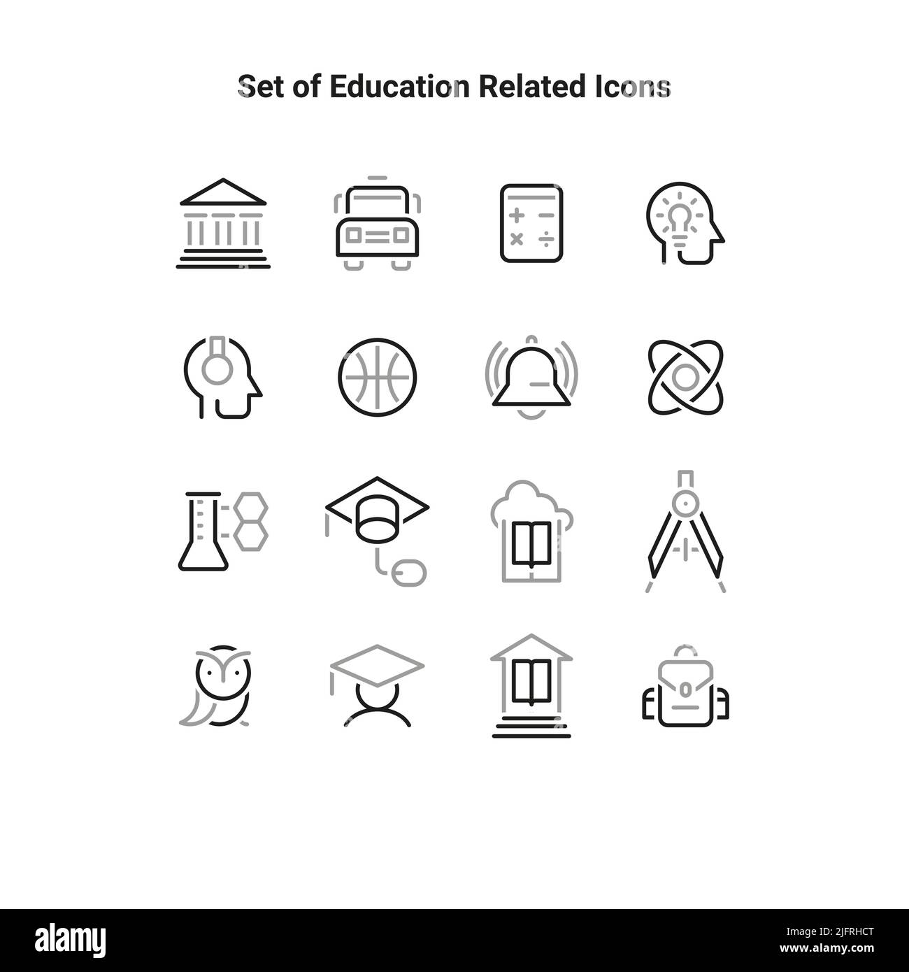 Back to school icon set with 16 different vector icons related with ...