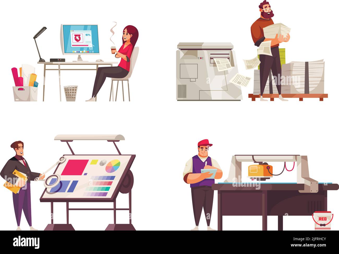 Cartoon printing house polygraphy industry compositions set with ...