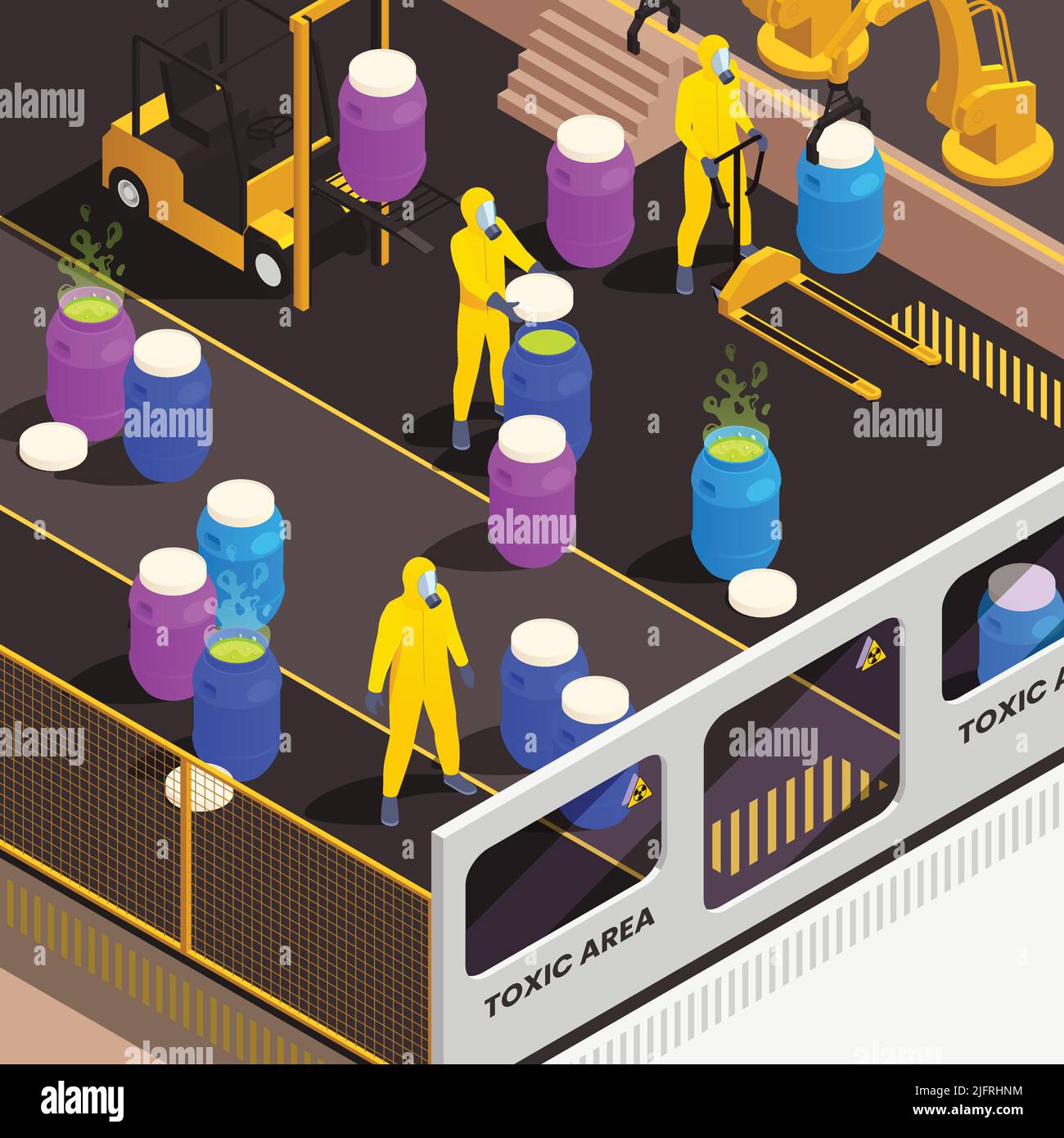 Toxic waste nuclear chemical pollution biohazard isometric colored ...