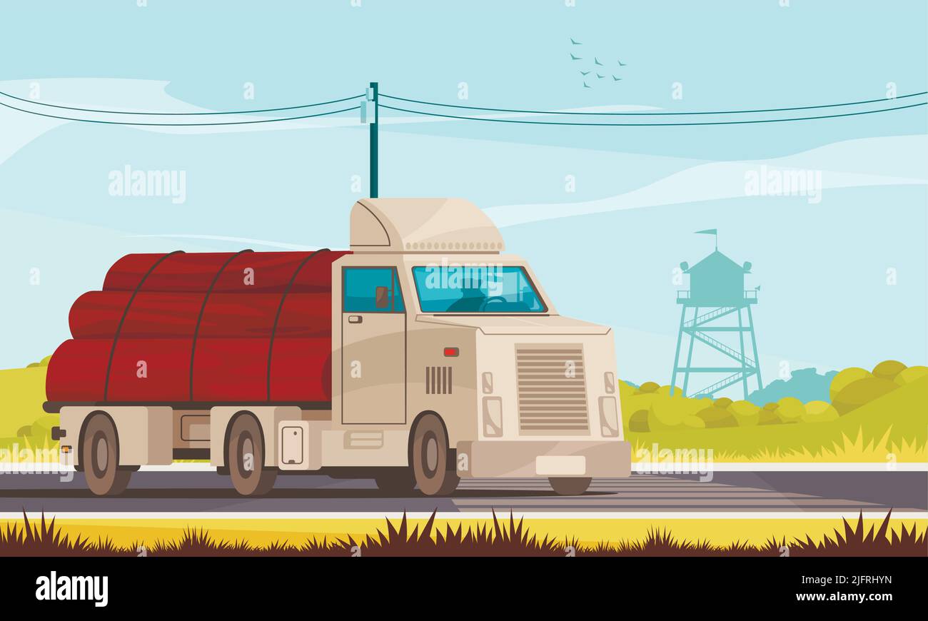 Lumberjack logging truck timber lorry on road transporting sawn tree ...