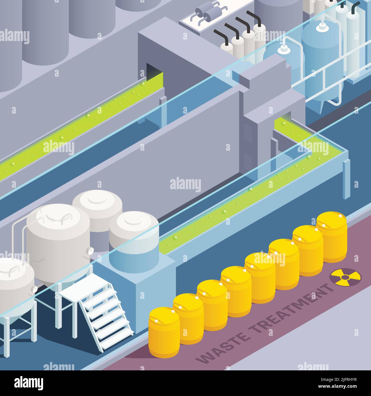 Toxic waste nuclear chemical pollution biohazard colored isometric ...