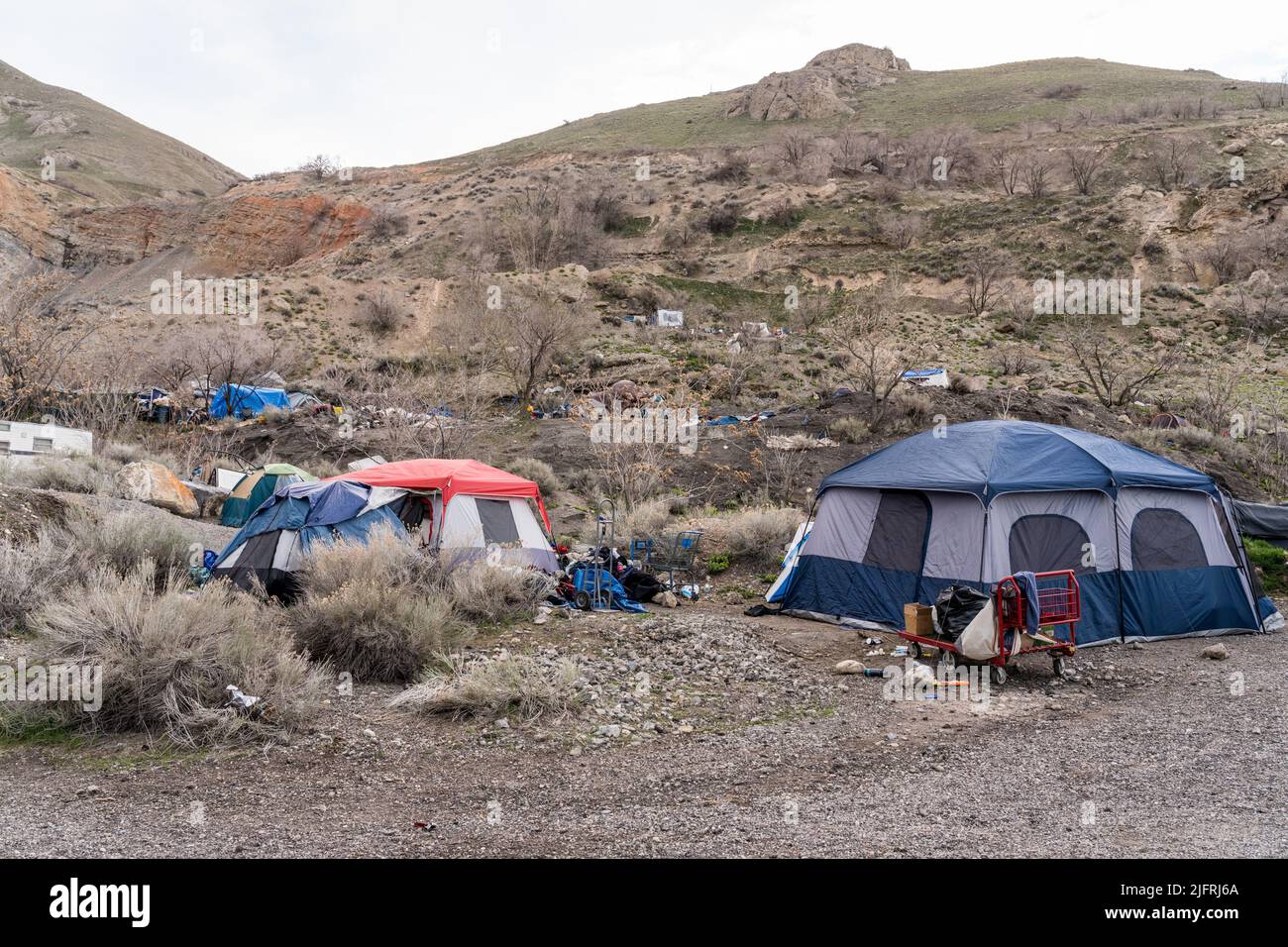 Tents in a camp of homeless people in Utah Stock Photo - Alamy