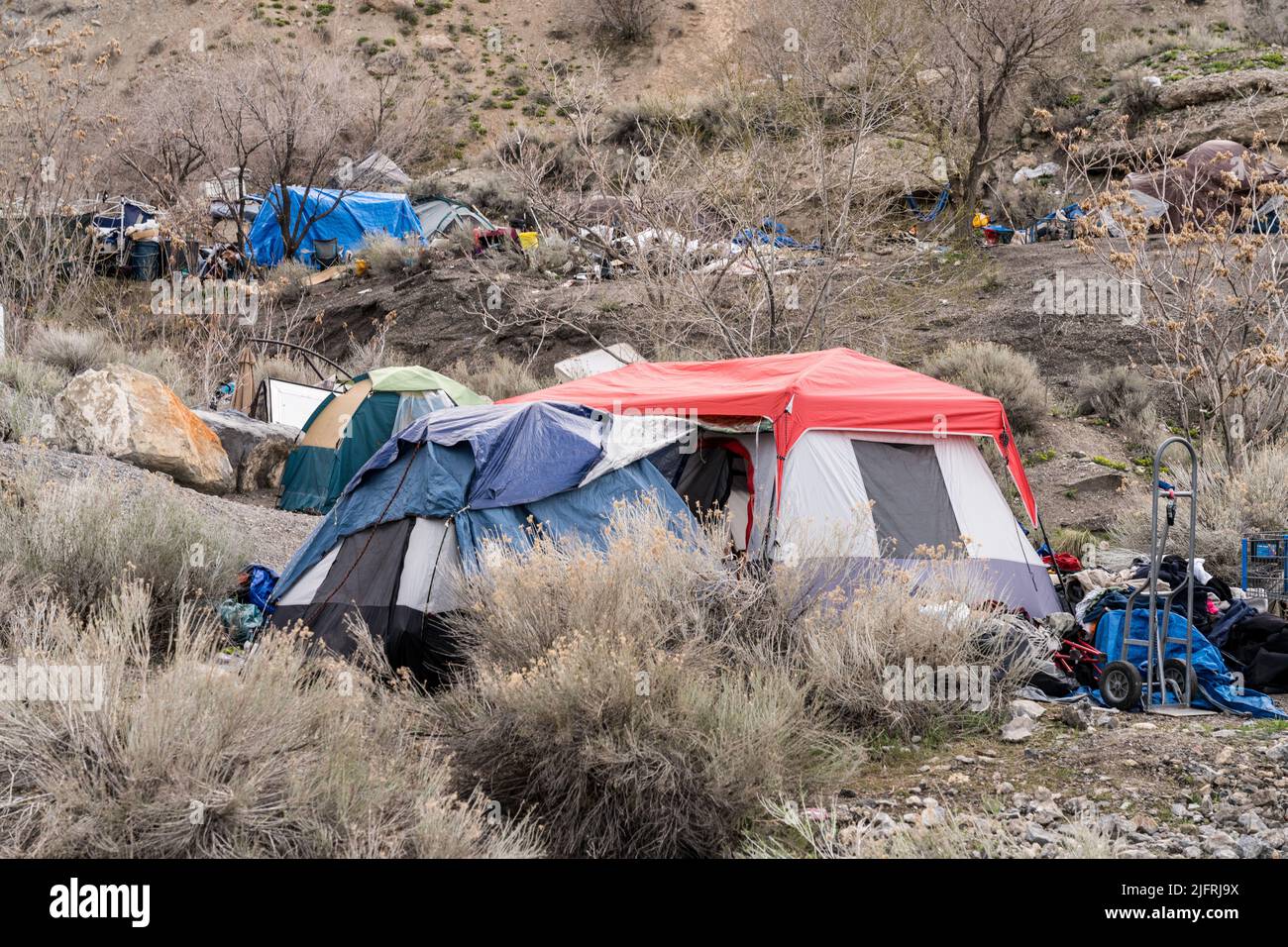Tents in a camp of homeless people in Utah Stock Photo - Alamy