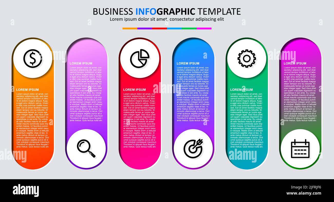Vector infographic template with six steps or options. Six colorful ...