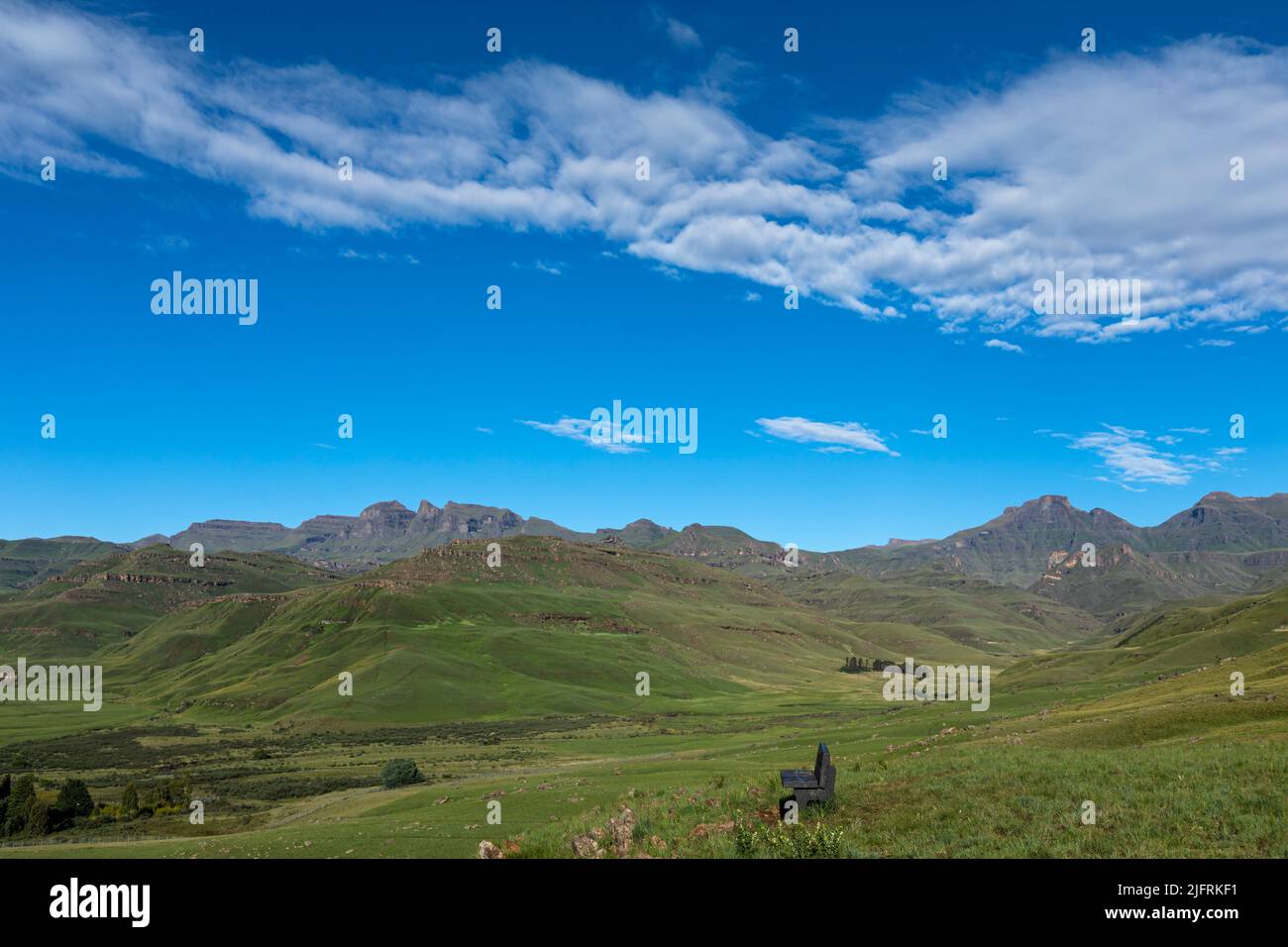 Bench at valley lookout point above Boesmans River Drakensberg South ...