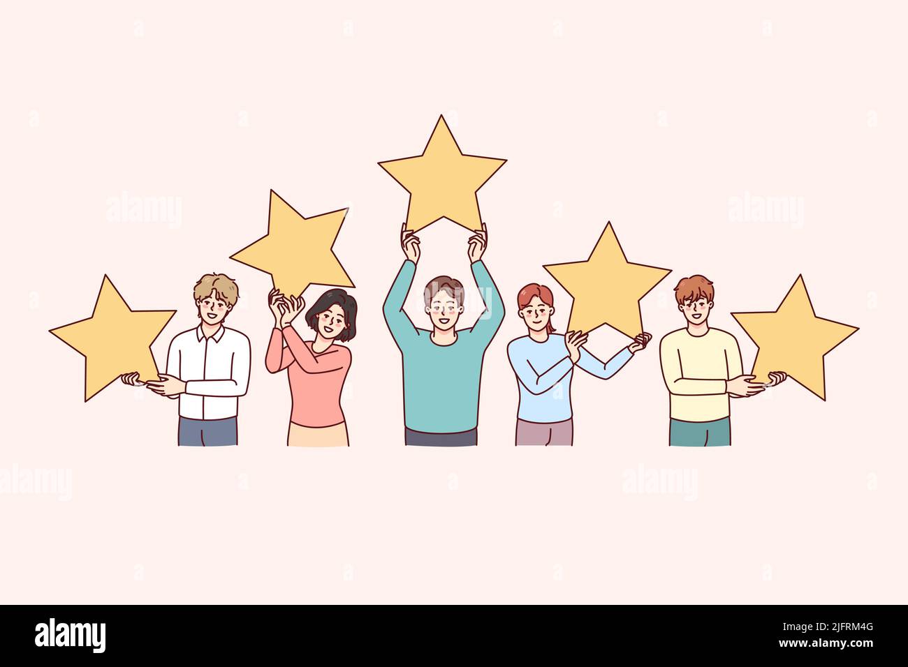 People holding stars give customer feedback to bad or good quality ...