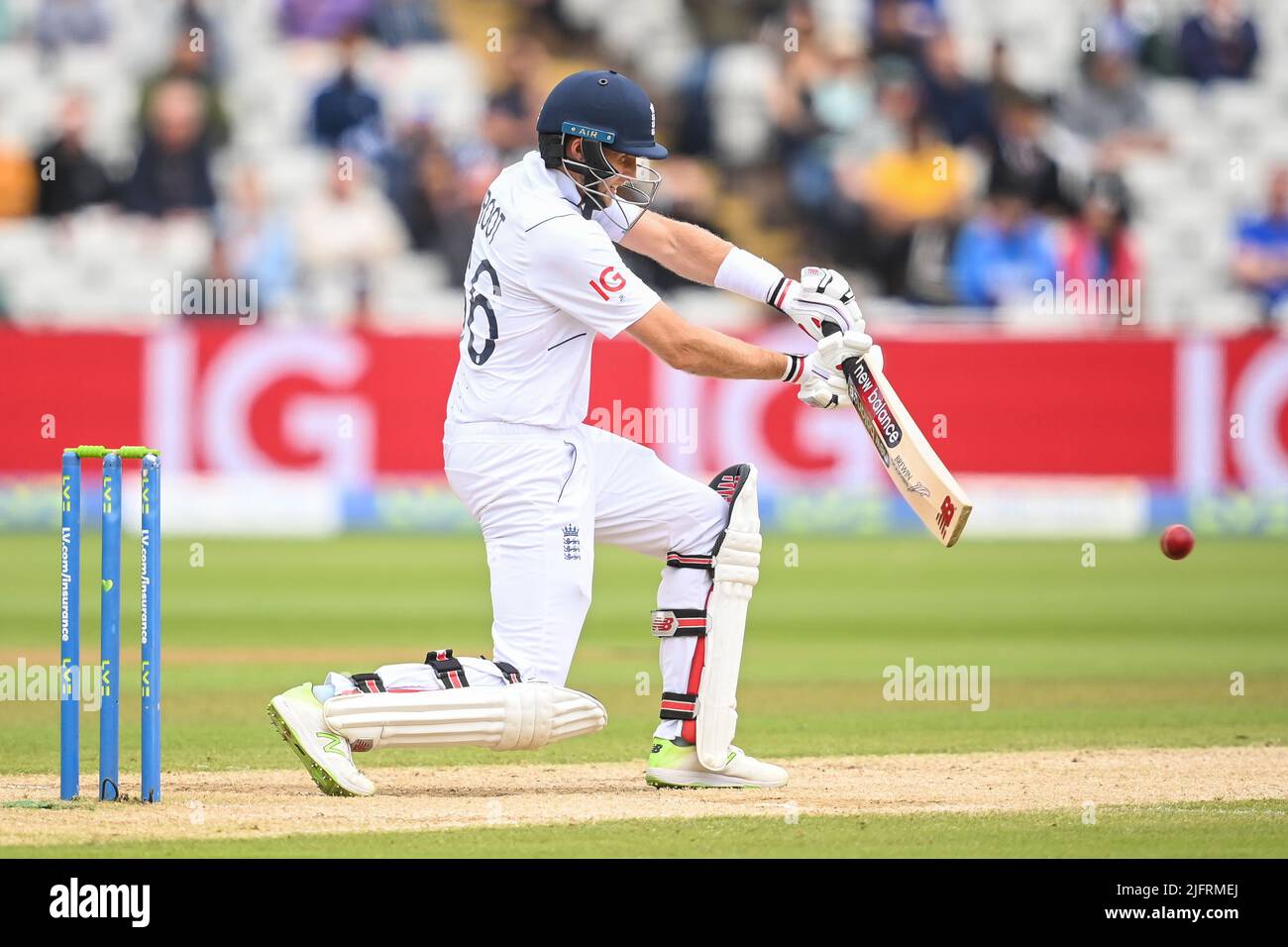 Joe Root of England hits at shot but is fielded by Hanuma Vihari of ...