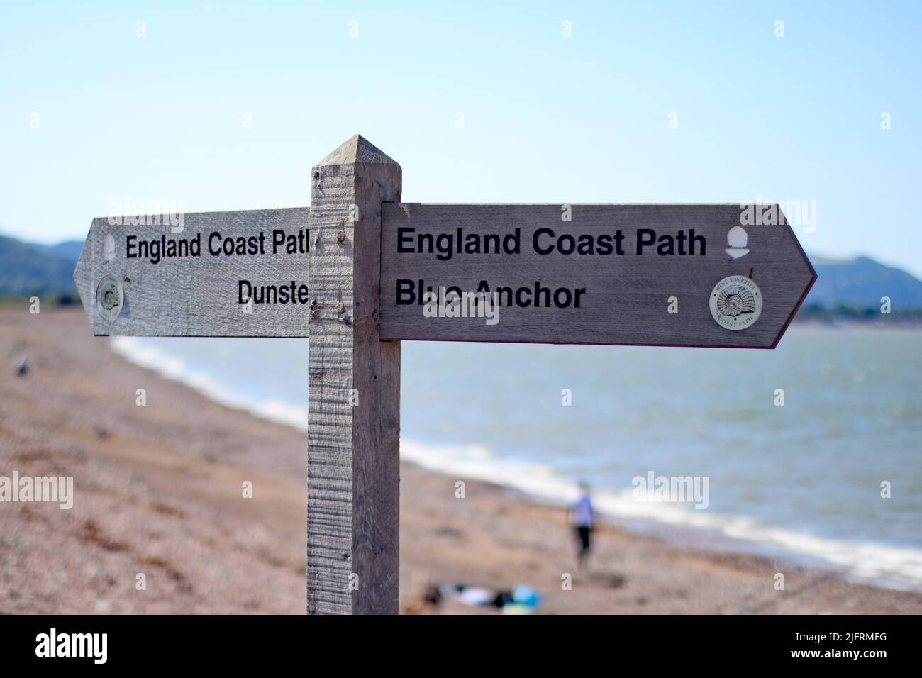 An England Coastal Path sign near Blue Anchor in Somerset. It points to ...