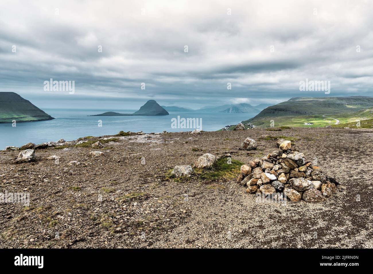 Hestur and Koltur seen from the trail walking path to Torshavn, Faroe ...