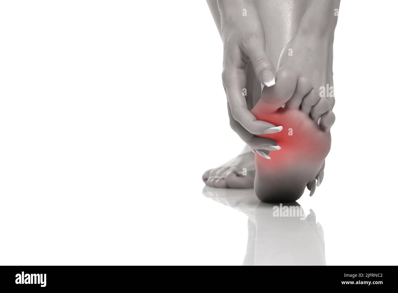 Foot pain in women on a white studio background. Pain concept Stock ...