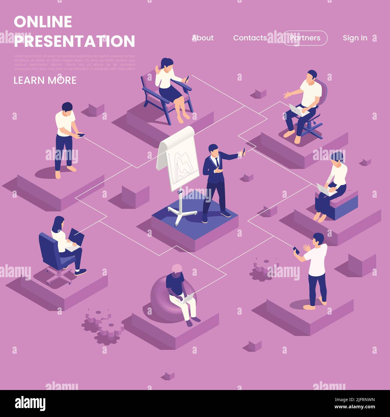 Presentation and conference page design with online discussion symbols ...