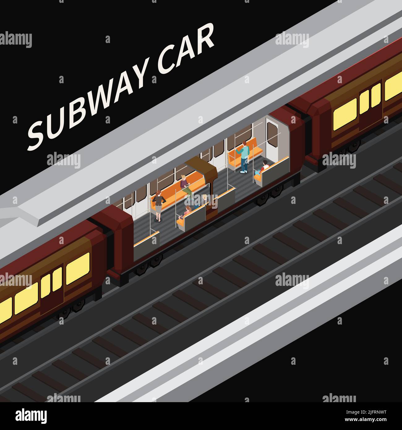 Underground metro tube subway train in tunnel with one car interior ...