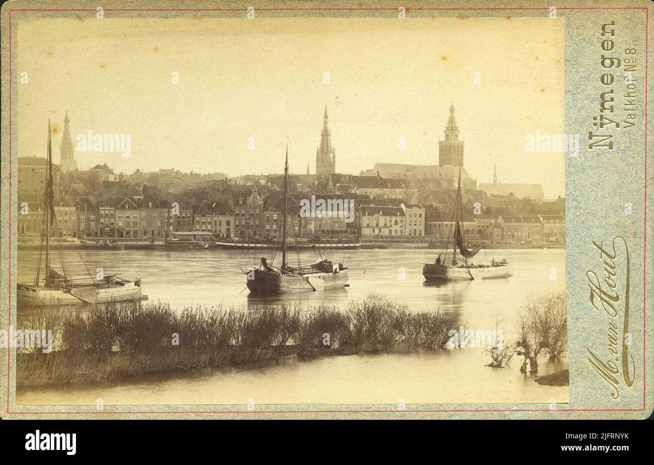 View of Nijmegen with the river Waal and the Waalkade, nineties, seen ...