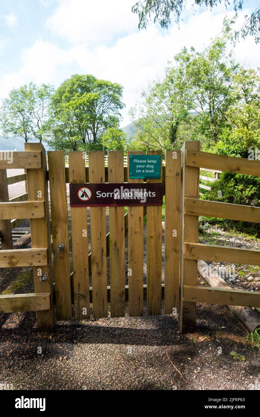 No Tents Sign On Campsite Gates, Scotland, UK Stock Photo - Alamy