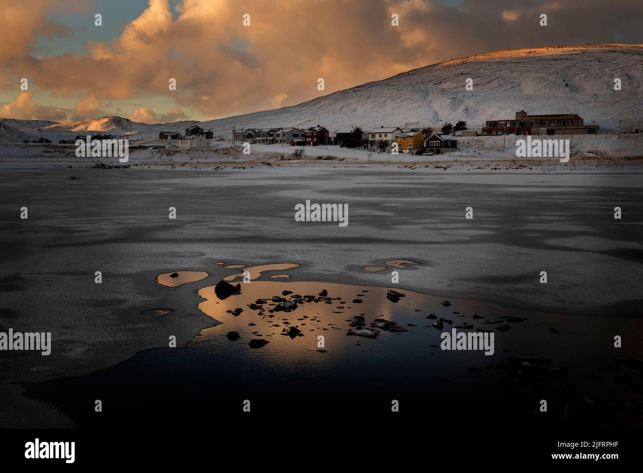 Skarsvag, Skarsvåg, in snow, Mageroy Island (Magerøya), Norway – the ...