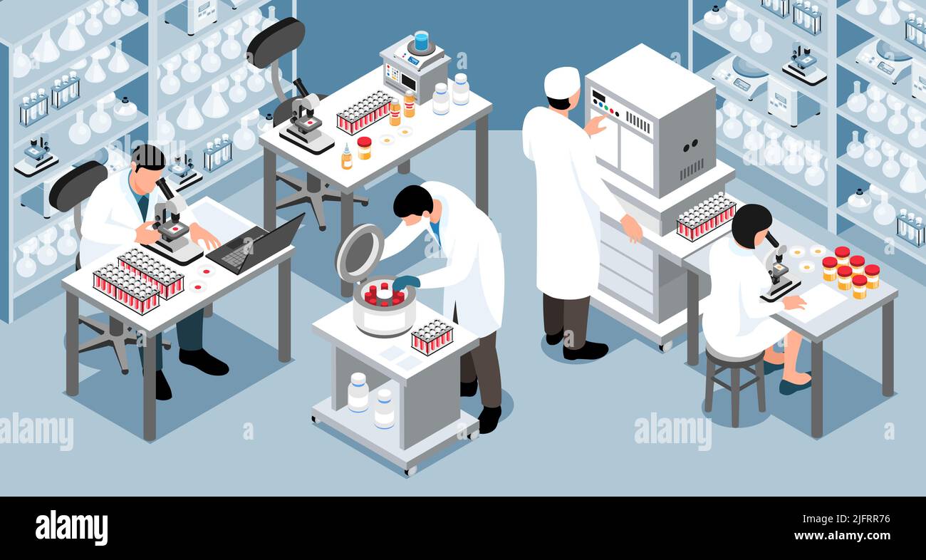 Isometric laboratory diagnostic horizontal composition with indoor lab ...