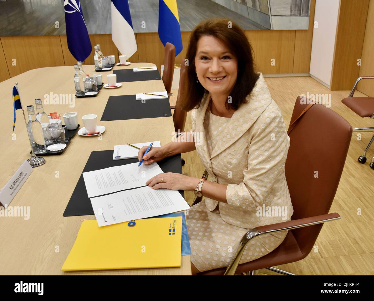 Sweden's Foreign Minister Ann Linde signs Sweden's accession protocols ...
