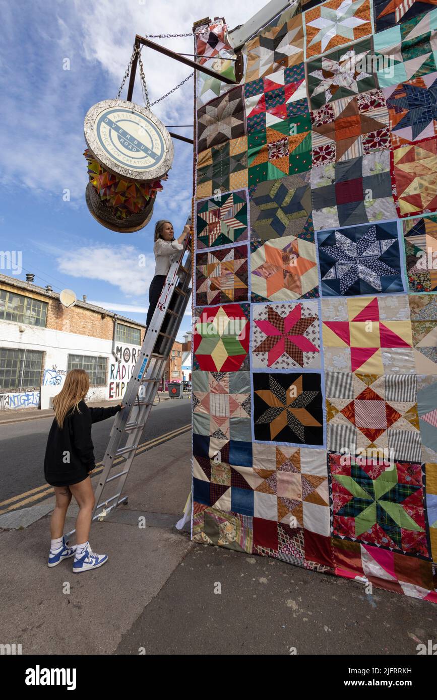 Giant quilt covered warehouse, Overbury Road, Haringey, London, UK ...