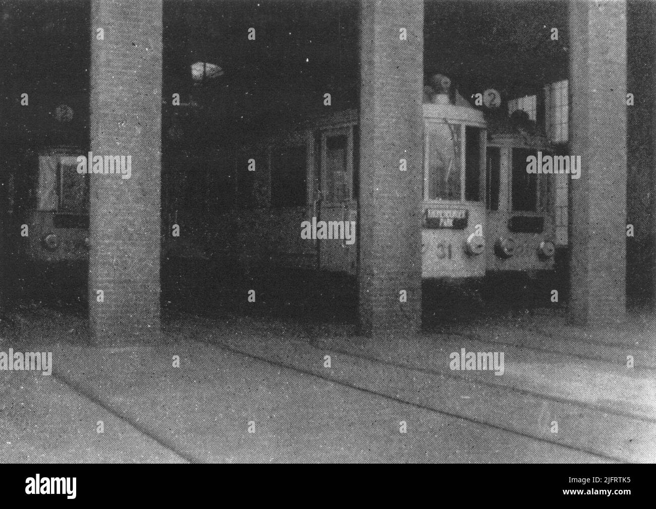 The tram depot with three trams Stock Photo - Alamy