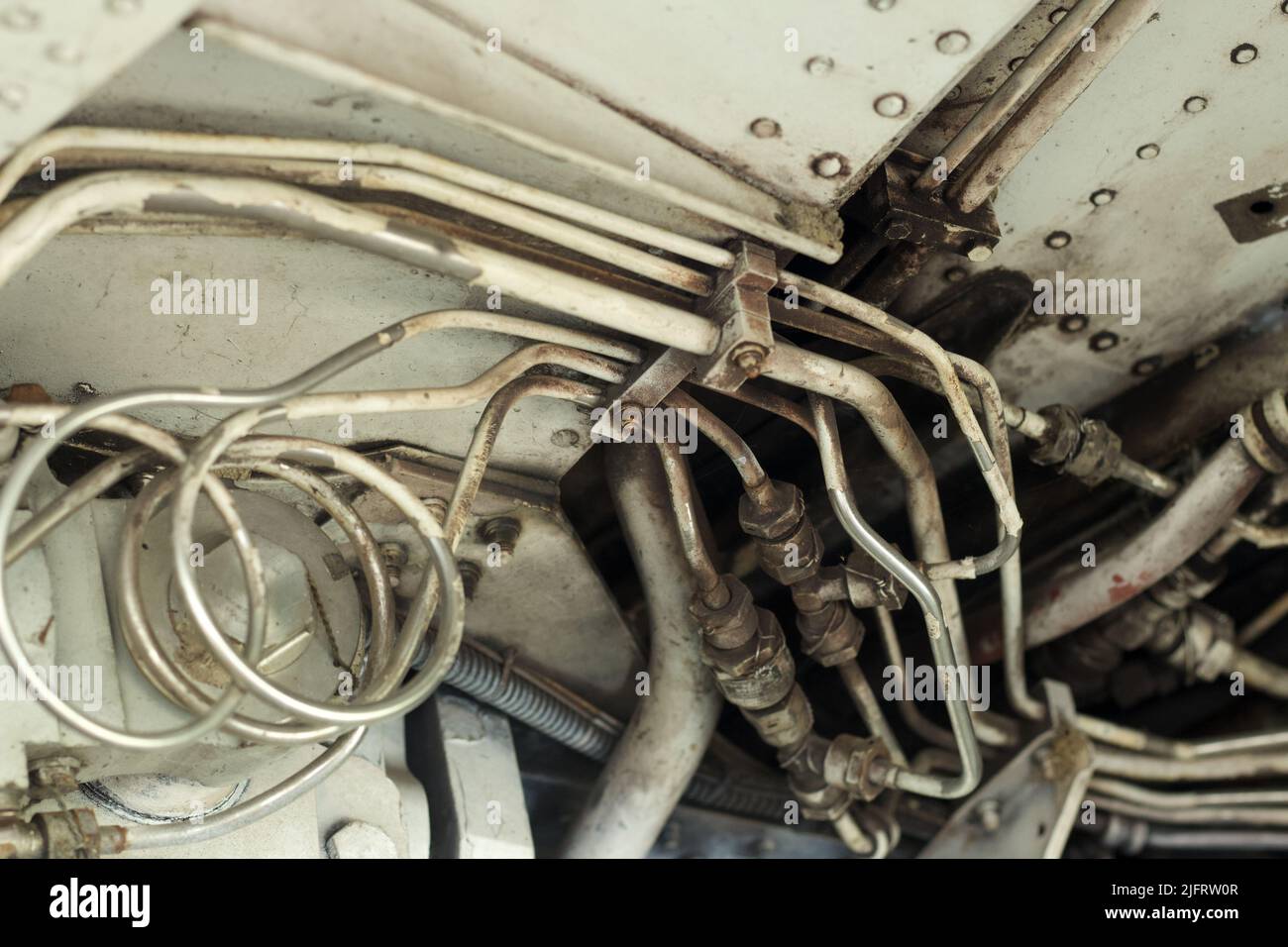 Inside of wheel well stowaway of an old jet fighter airplane Stock ...