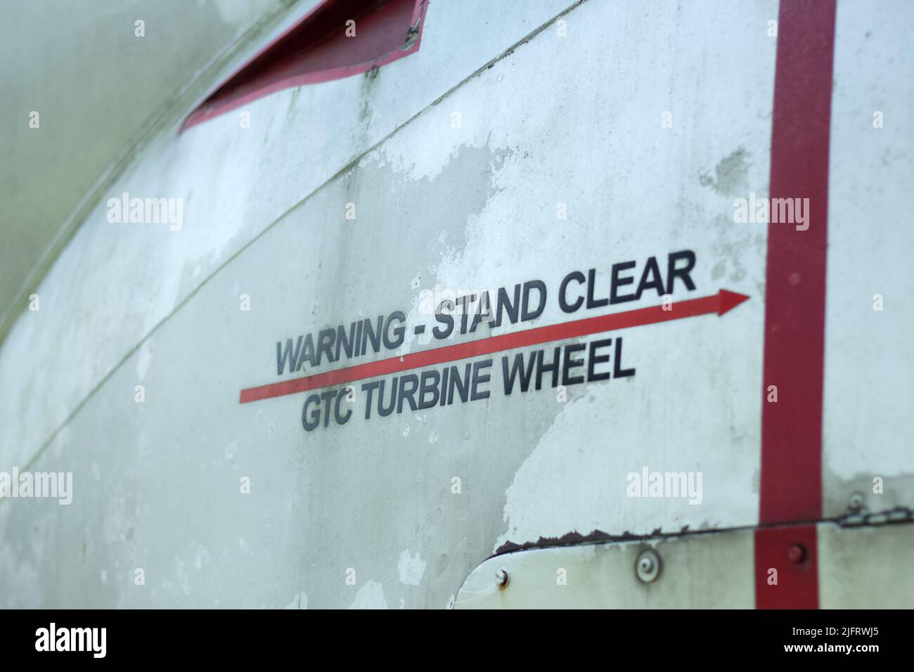 Warning stand clear turbine wheel decal on an old aircraft Stock Photo ...