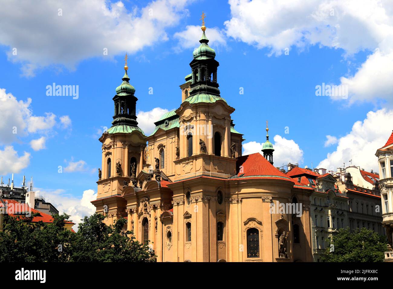 Prague, Czech Republic. Cathedral of St. Nicholas in Old Town against ...