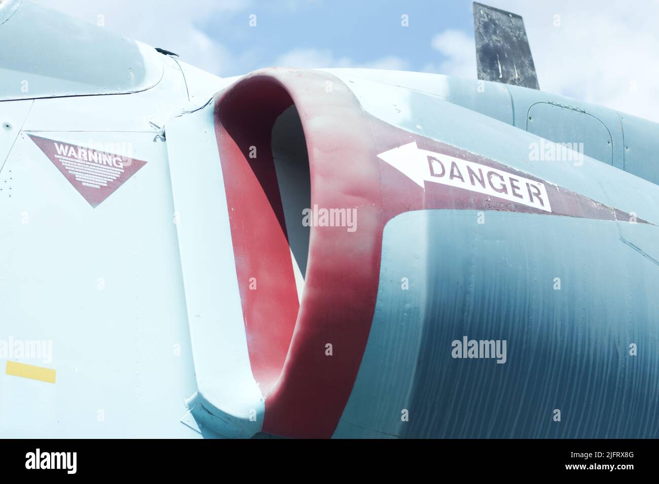 Danger warning sign decal on an old aircraft Stock Photo - Alamy
