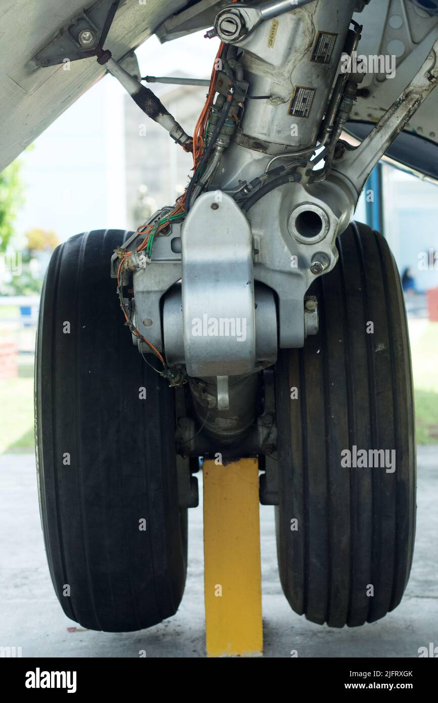 Close-up view of wheel well or landing gear of an old aircraft Stock ...