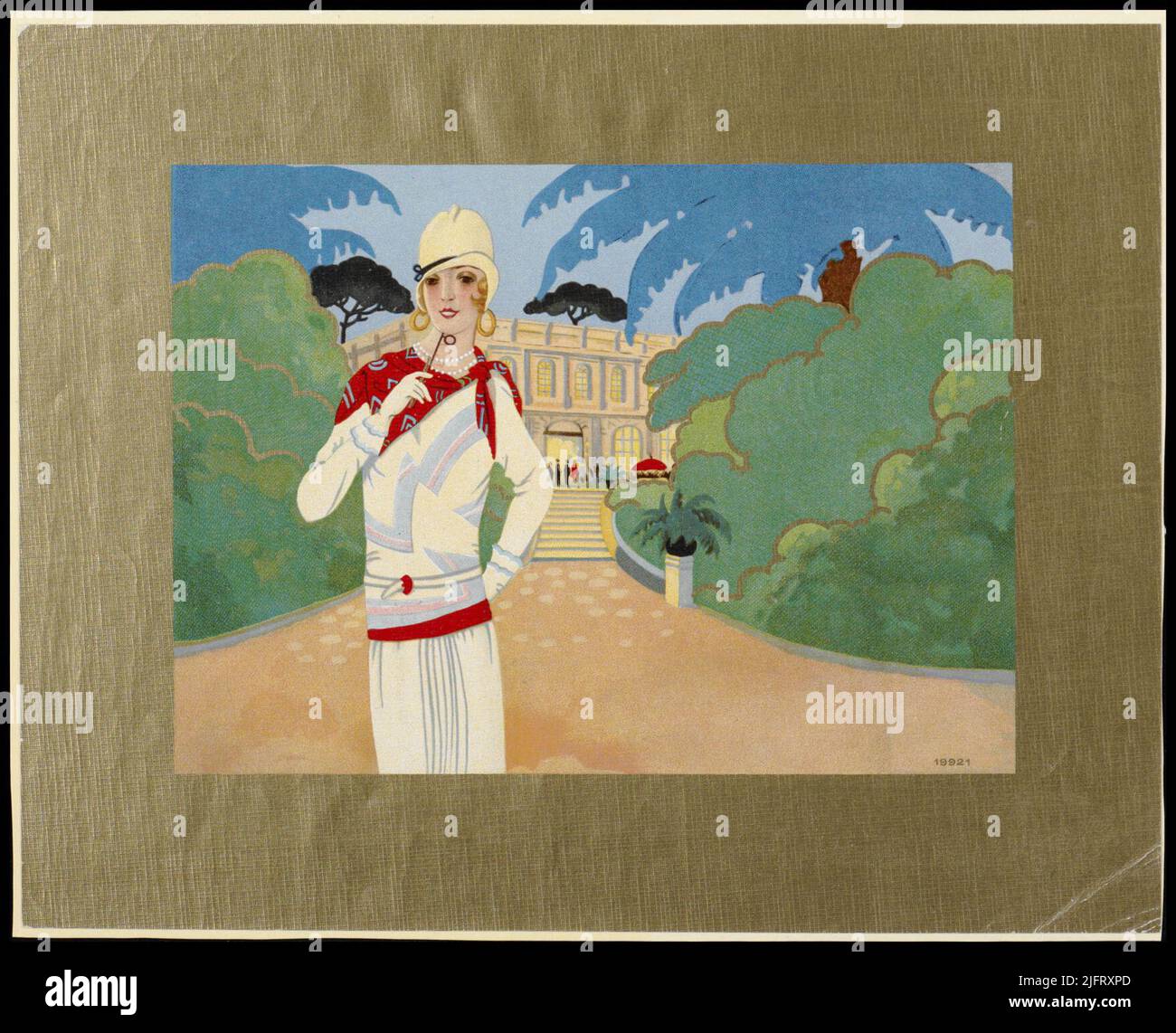 19921 "Drawing of a lady in twenty-twenty style in the garden at a ...