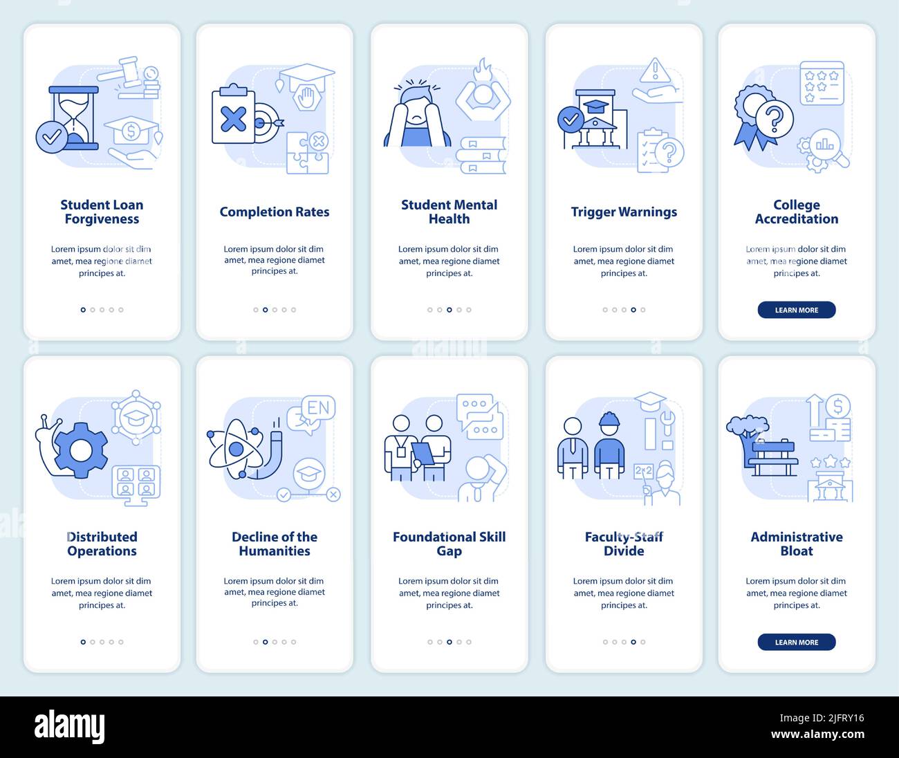 University problems light blue onboarding mobile app screen set Stock Vector Image & Art - Alamy