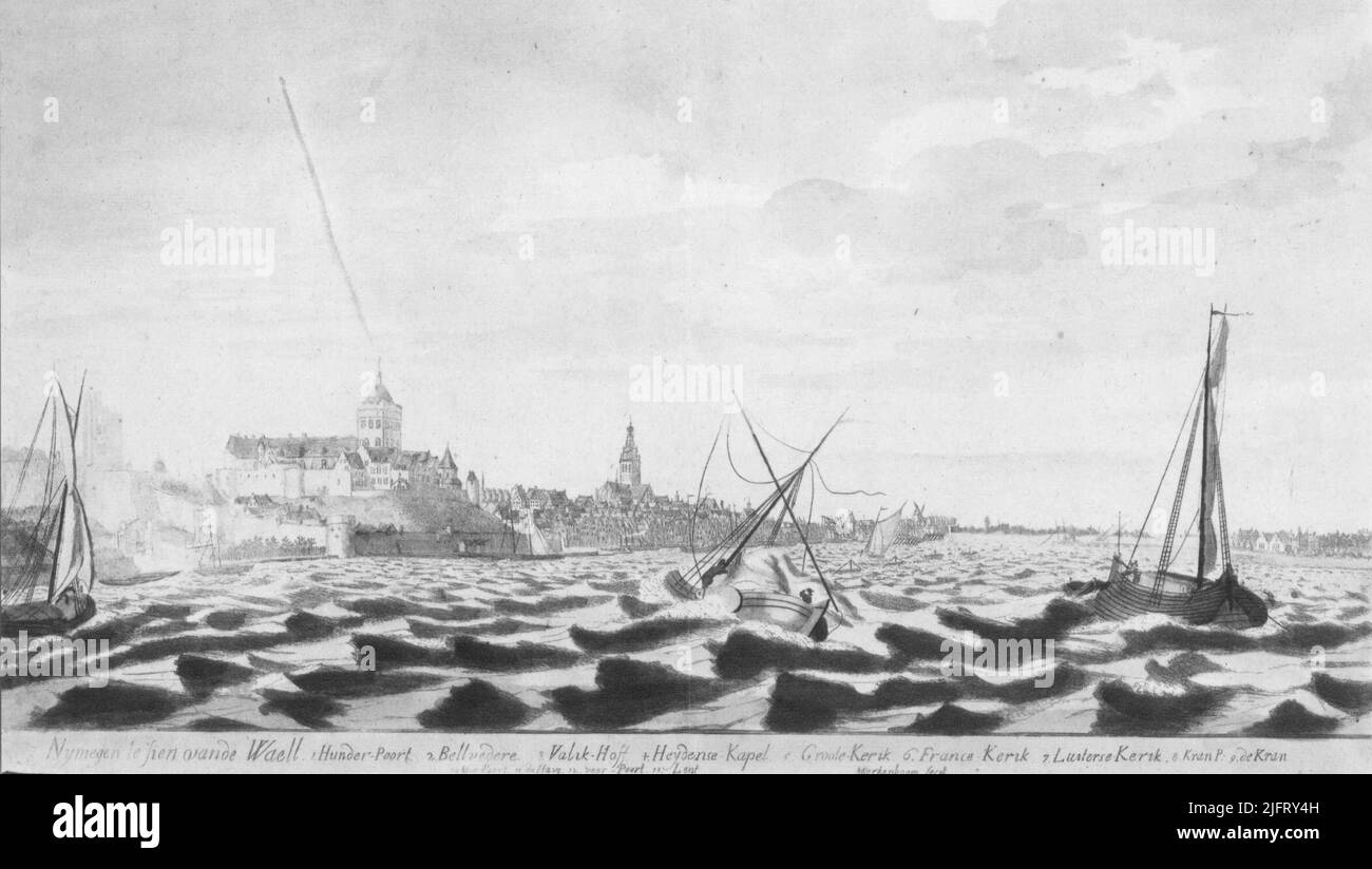 View of Nijmegen from the north; A drawing by Mattheus Berkenboom (1677 ...