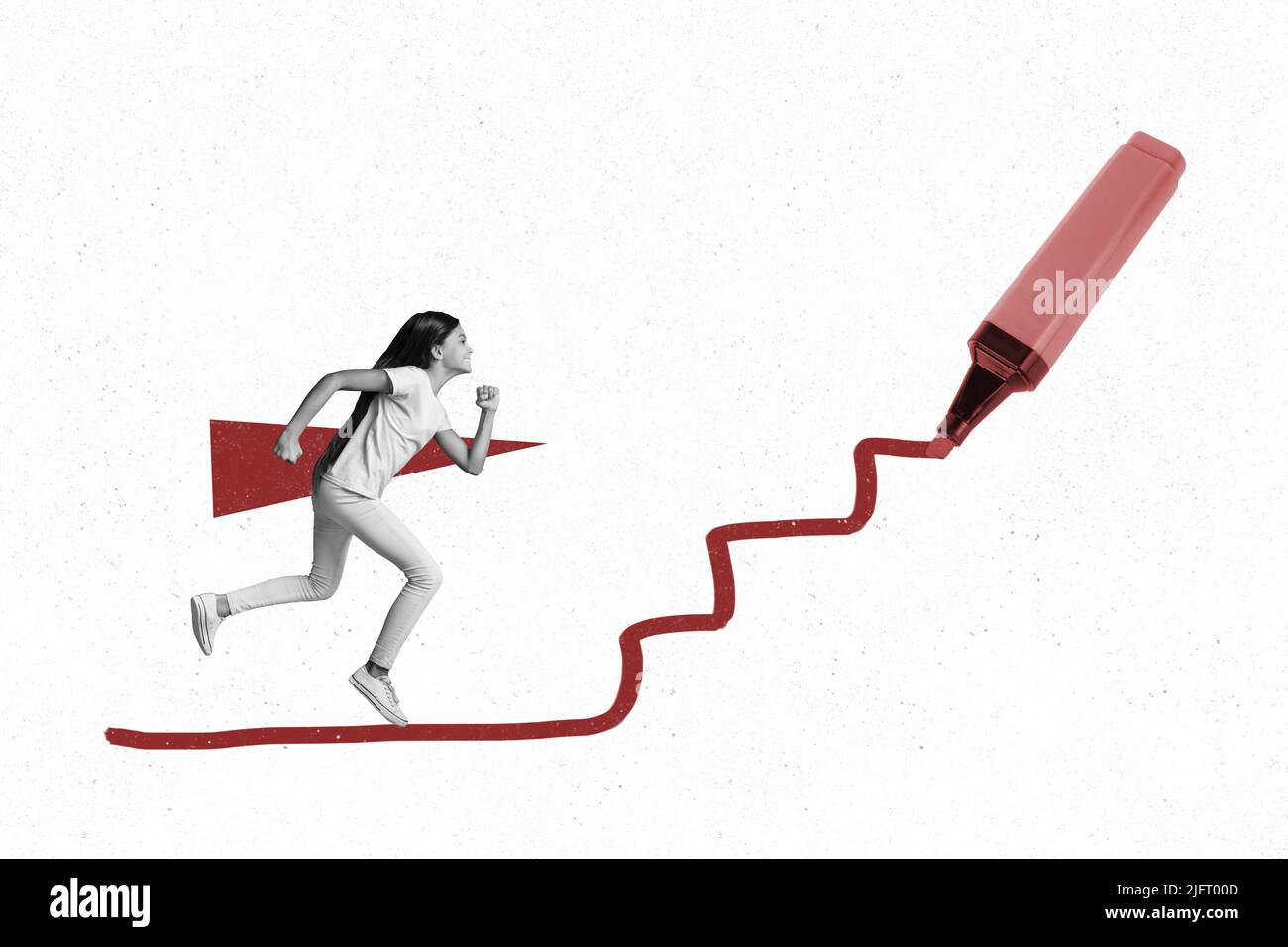 Creative collage graphics of schoolchild step up follow marker lead ...