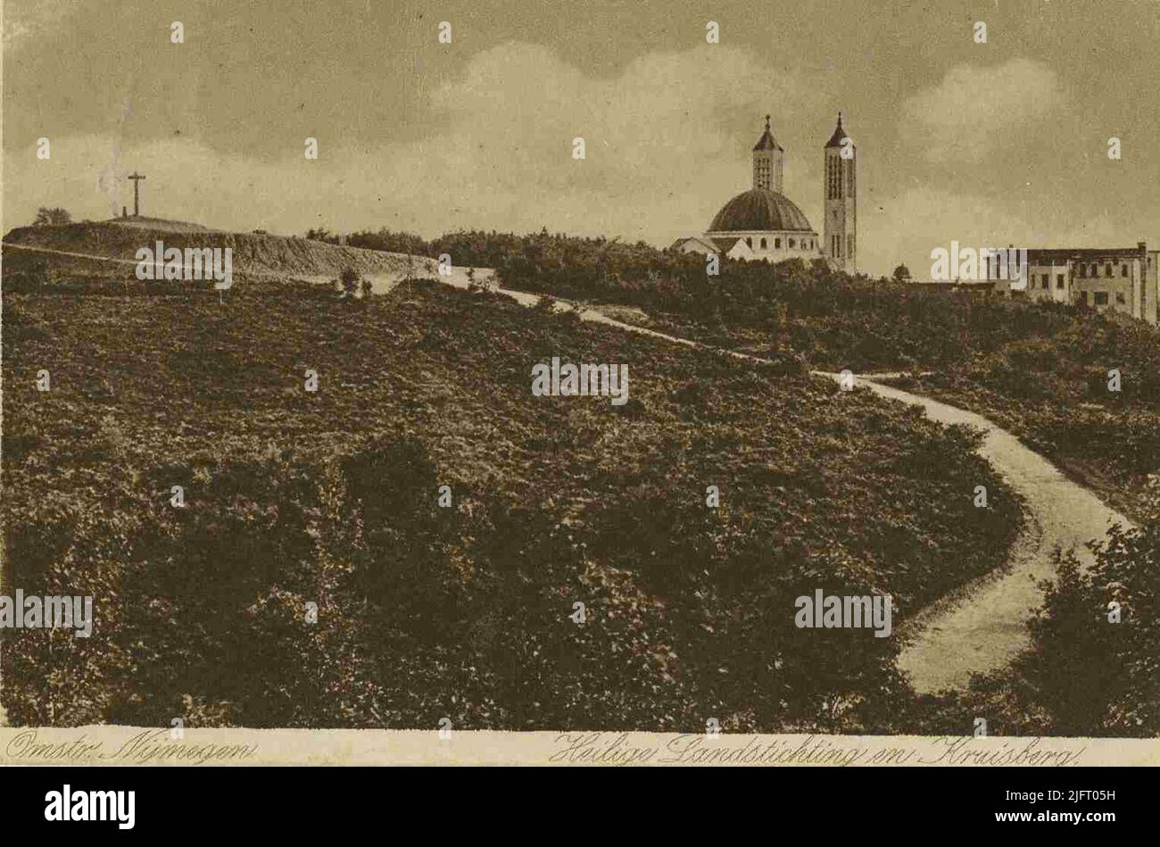 De Kruisberg (Calvary) with the rear of the Cenakelkerk and the ...