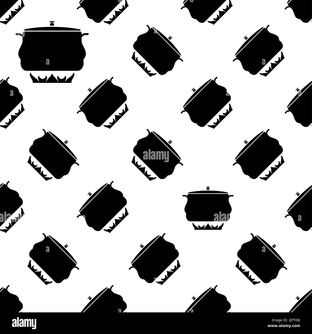 Pan Heating Icon, Frying Pan On Fire Icon Seamless Pattern Vector Art ...
