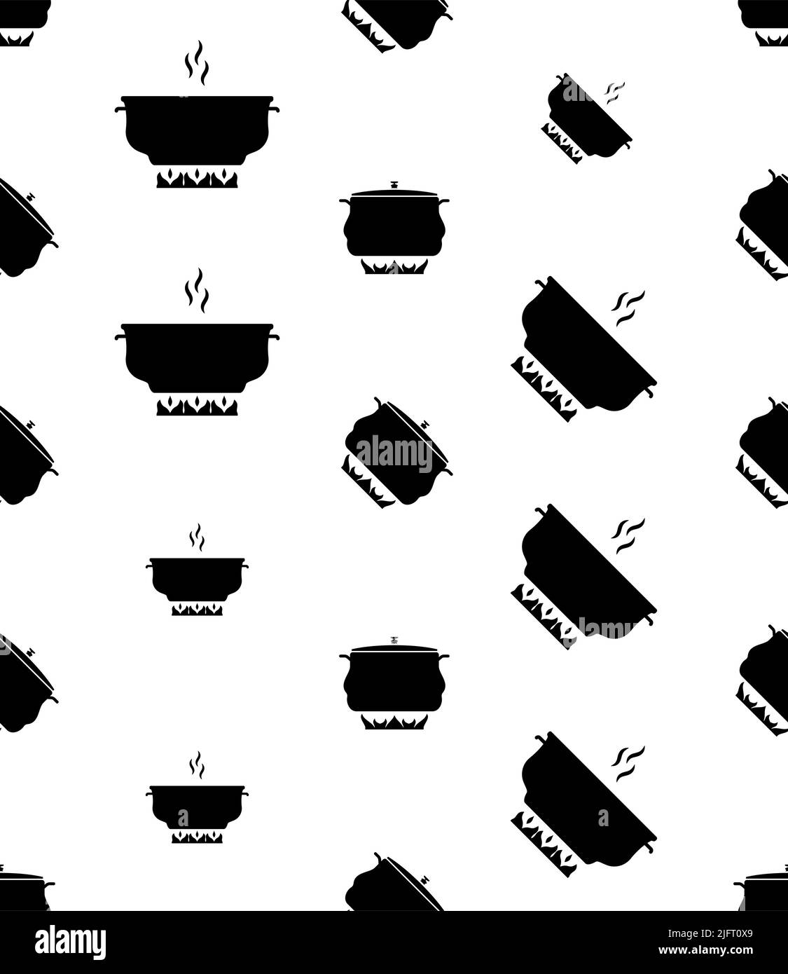 Pan Heating Icon, Frying Pan On Fire Icon Seamless Pattern Vector Art ...
