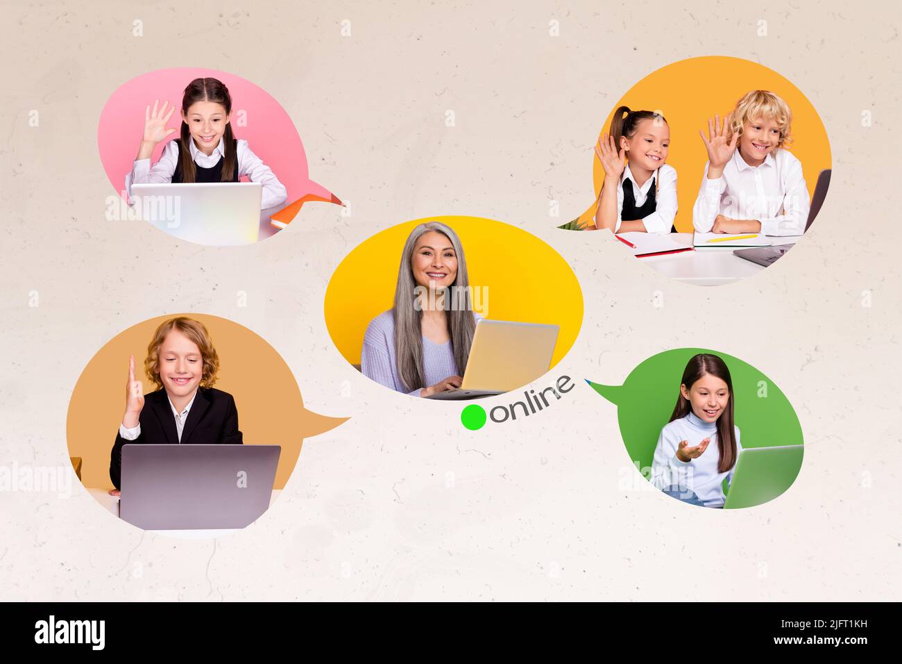 Creative abstract template graphics image of little kids teacher having ...