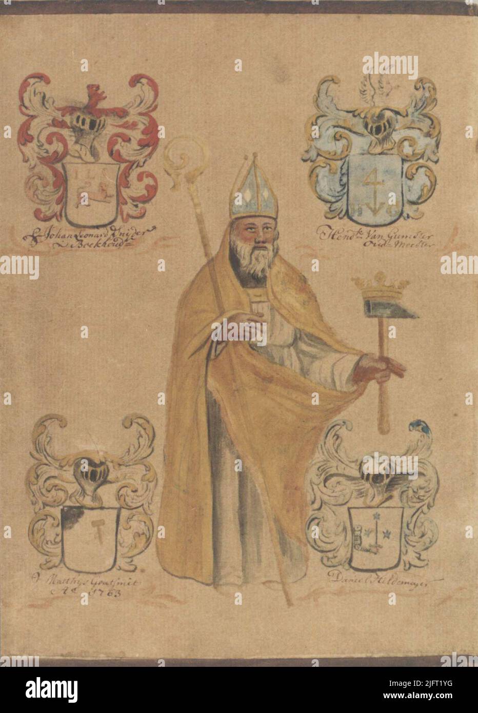 A panel or fresco from St. Eloy, patron saint of the blacksmiths ...